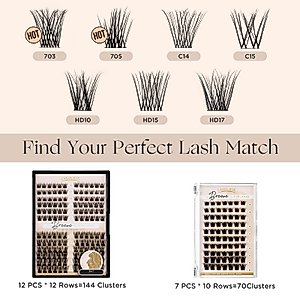 LASHVIEW DIY Cluster Eyelash Extensions Reusable Individual Lashes Super Thin Band & Soft (D17-D)