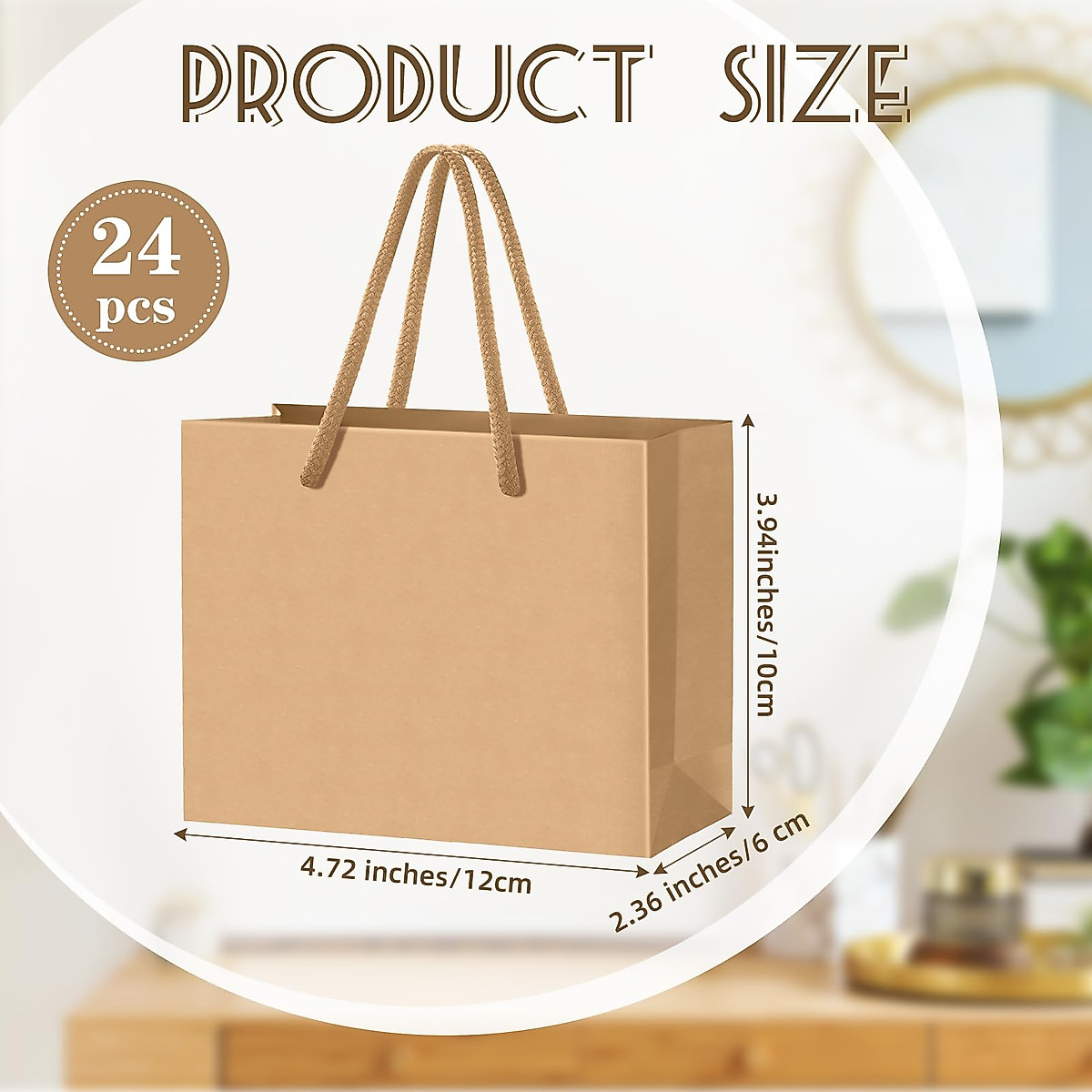 Fainne 24 Pcs Extra Small Gift Bag Mini Gift Bags, Gift Bags with Handles Gift Card Bags for Wedding Baby Shower Favor Birthday Party Gift Wrapping Supplies (4 x 5 x 2 Inch, Kraft)