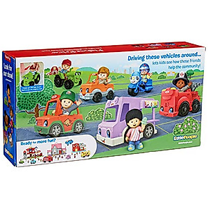 Fisher-Price Little People Friendly Neighborhood Vehicle Gift Set, Toddlers Explore Different Roles People Play in Their Neighborhood with This Set Featuring 6 Roll-Along Vehicles and Figures