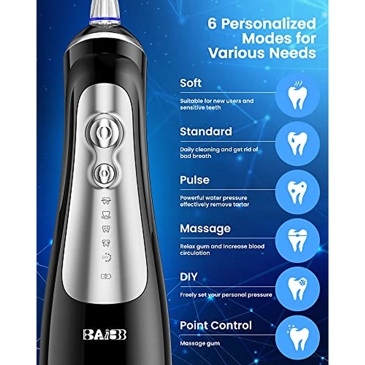 Water Dental Flosser with Electric Toothbrush Combo, Cordless Water Flosser for Teeth, Gums, Braces Care, with 6 Modes & 3 Sonic Modes, Oral Care Kit with 4 Brush Heads & 4 Jet Tips, IPX7 Waterproof