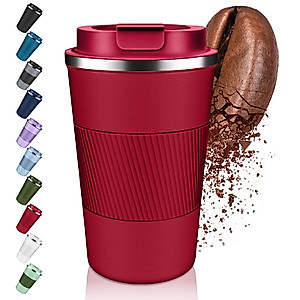 BAYTWA Coffee Tumbler 12oz/380ml - Insulated Coffee Mug with Lid, Leakproof Travel Coffee Cup, Stainless Steel Reusable Coffee Mug for Hot&Cold Drinks, Thermal Coffee Cups for Men Women-Red/1 Pack