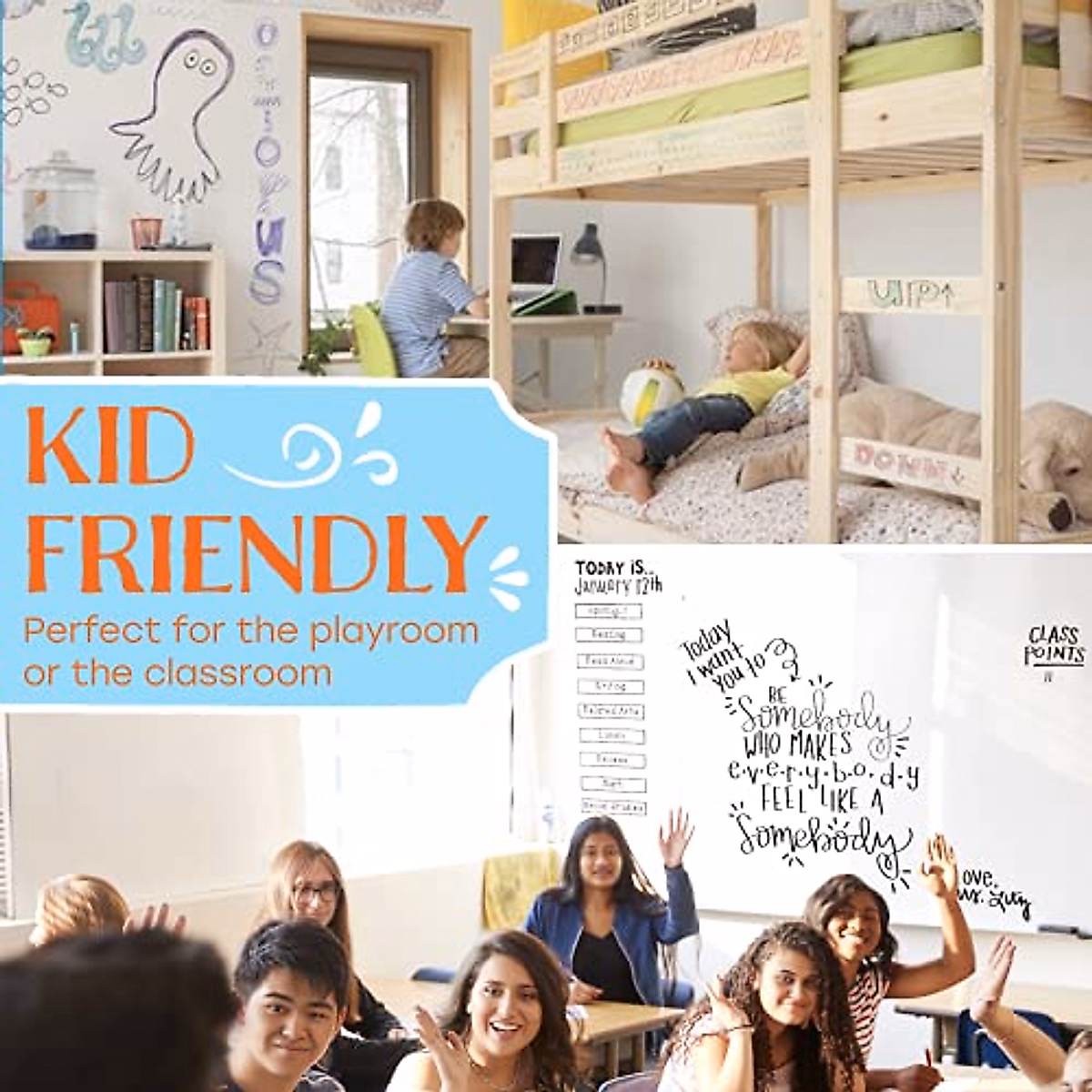 MMFB White Board Sticker Dry Erase, Chalkboard Wallpaper Stick and Peel Adhesive Roll with 4 Ery Erase Chalk Markers for Wall, Tables, Schools, Home (17.8" X 84", 1 Pack)