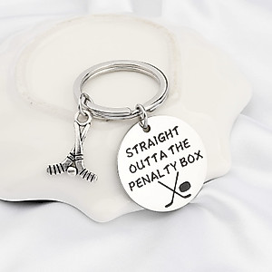 WSNANG Funny Ice Hockey Keychain Hockey Player Gift Straight Outta the Penalty Box Hockey Lover Gifts Keychain (SILVER)