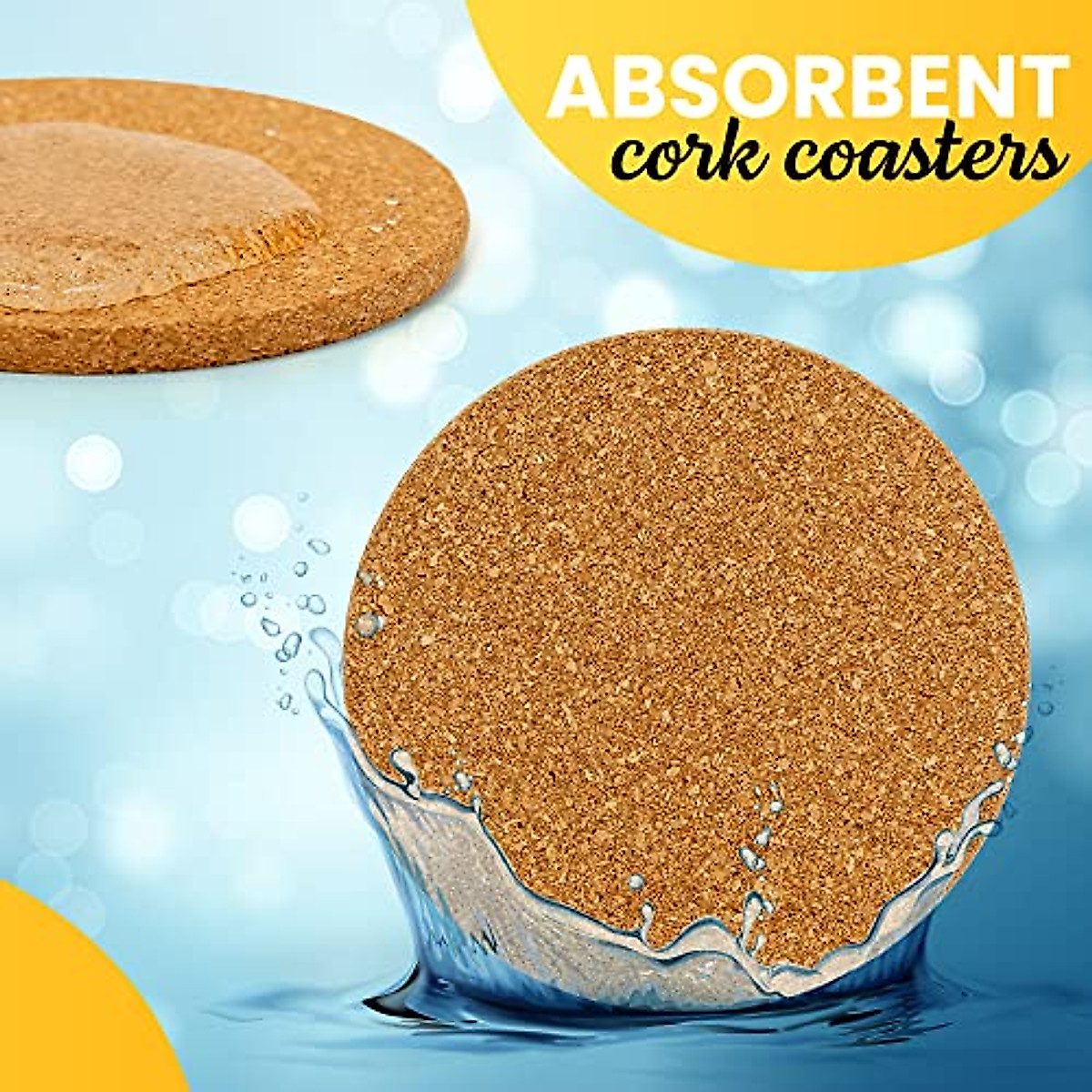 Noe & Malu Round Edges Cork Coasters 4" Diameter 1/4" Thick, Set of 12 Wooden Drink Coasters Absorbent Heat Resistant Reusable Tea or Coffee Coaster, Reusable Saucers for Wine Glasses Cups Mugs