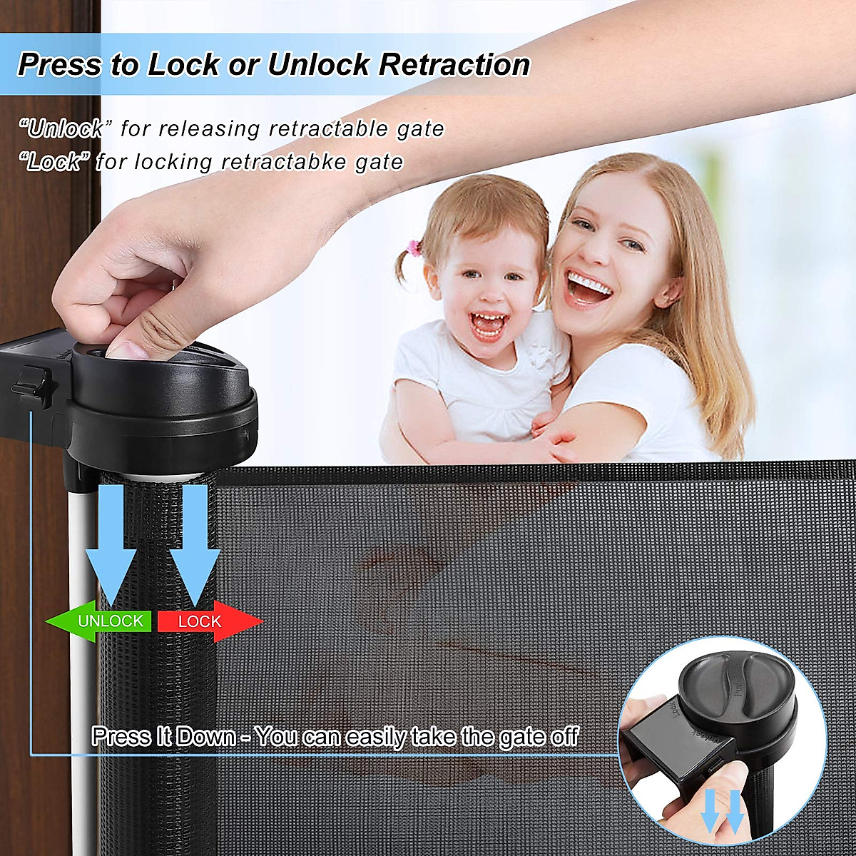 Retractable Baby Gate Extra Wide，PRObebi Mesh Safety Gate for Babies and Pets 34" Tall Extends up to 71" Wide, Retractable Mesh Gate for Stairs/Doorways/Indoor/Outdoor/Hallways