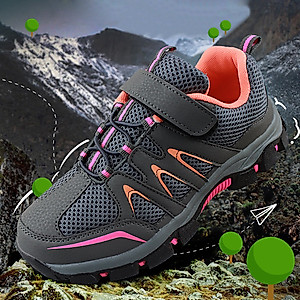 Hawkwell Kids Outdoor Hiking Shoe(Little Kid/Big Kid),Grey Orange Mesh,1 M US