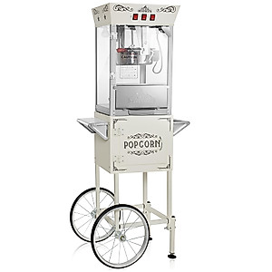Olde Midway Movie Theater-Style Popcorn Machine Maker with Cart and 10-Ounce Kettle - Cream, Vintage-Style Popper on Wheels