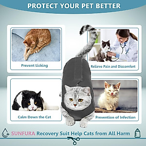 SUNFURA Cat Recovery Suit, Cat Onesie for Cats After Surgery, Breathable Cat Surgical Spay Suit for Abdominal Wounds Skin Diseases, E-Collar Alternative Cat Surgery Shirt Anti Licking, Grey L
