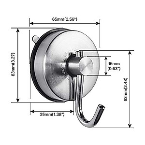 JOMOLA Suction Cup Hook Powerful Kitchen Utensil Storage Organizer Removable Shower Hooks with Suction Cup Holder for Bathroom Towel Hanger Stainless Steel Brushed Finish, 2PCS