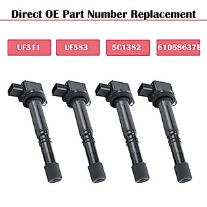 Set of 4 Ignition Coil Pack Fits for L4 2.4 2.0 2002 2003 2004 2005 2006 2007 2008 2009 Honda CRV Accord Civic SI Element S2000 Acura RSX CSX Coil Pack Replaces# UF311 UF583 C1382