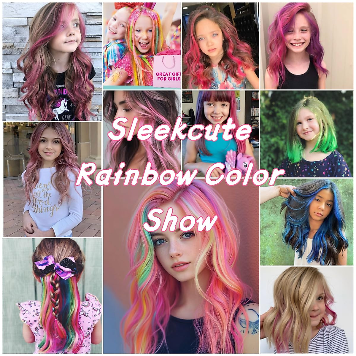 Dark Purple Colored Hair Extensions Sleekcute, Clip in Straight Synthetic Hairpieces 22 Inch, Party Highlights Colorful Hair Extensions for Kids, Women & Girls (Dark Purple)