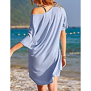 Ekouaer Sleep Shirts for Women Oversized Night Shirts V Neck Loose Nightgowns Sleepwear for Women Light BlueXXL
