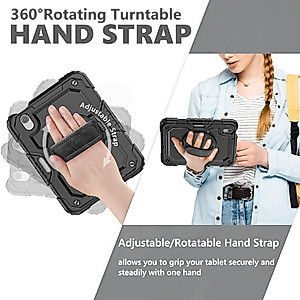 iPad Mini 6 Case 8.3 Inch 2021 with Pencil Holder & Screen Protector for Kids Boys Girls & Business | AVAKOT Protective Shockproof iPad Case for Mini 6th Gen w/Hand Shoulder Strap for Car | Black