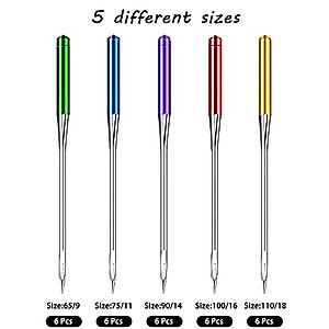 30 Pieces Sewing Machine Needles Universal Regular Point Machine Needles for Singer, Brother, Janome Home Sewing Machine with Size in HAX1 65/9, 75/11, 90/14, 100/16, 110/18 (5 Colors)