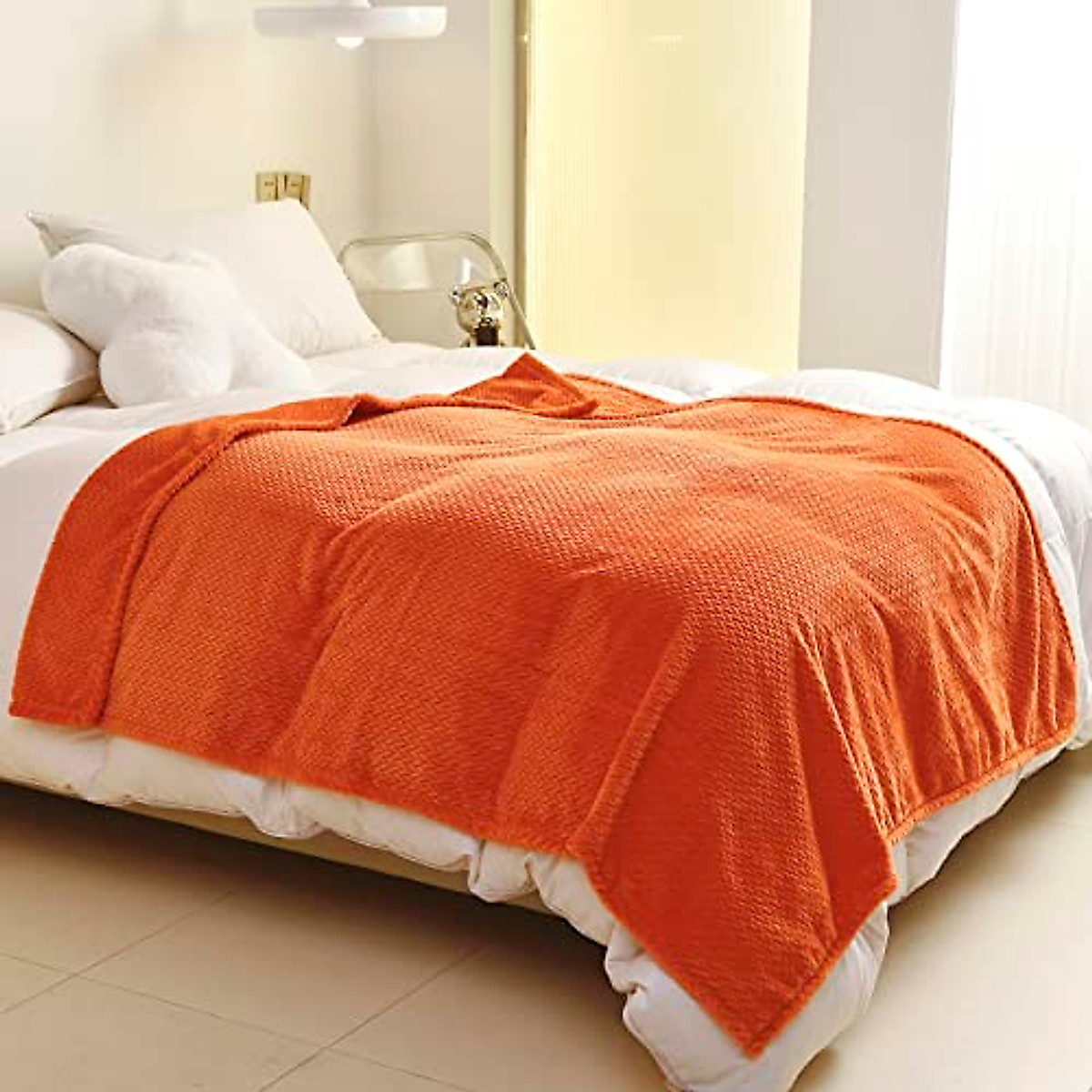 NEWCOSPLAY Super Soft Throw Blanket Premium Silky Flannel Fleece Leaves Pattern Lightweight Blanket All Season Use (Orange, Throw(50"x60"))