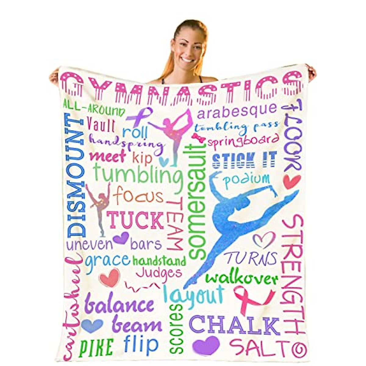PNNUO Gymnastics Pink Bed Blanket Flannel Fleece Blanket Soft Lightweight Plush Throw Blankets for Women Men Kid Warm Cozy 60"x50" Microfiber Blankets for Couch Chair Sofa All Season
