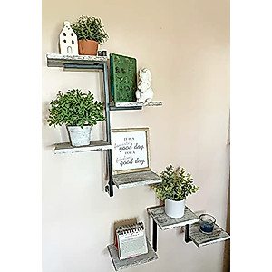 Farmhouse, Wall Mounted Floating Shelves – Set of 2 Decorative Shelves w/ Metal Brackets - Industrial Shelves for Bedroom, Living Room or Bathroom – Modern Wall Décor & Book Shelf Idea - Rustic White