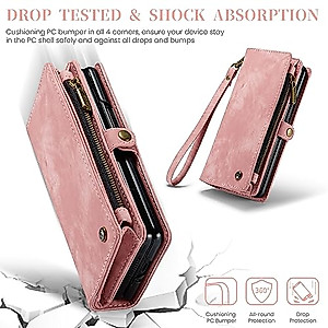 phone flip case Wallet Case Compatible with Samsung Galaxy Z Fold 5,2 in 1 Detachable Premium Leather Magnetic Zipper Pouch Wristlet Flip Phone Case,Matte Soft Leather+TPU Bottom Shell Case W Card Hol