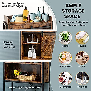 Giantex Over The Toilet Storage Cabinet, 4-Tier Bathroom Organizer w/ 3-Position Adjustable Shelves & Sliding Barn Door, Freestanding Toilet Space Saver Shelf for Bathroom, Laundry (Rustic Brown)