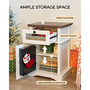 i-aplus White LED Nightstand Farmhouse Night Stand Fireplace Night Stand with Drawer LED Bedside Tables for Bedroom End Table