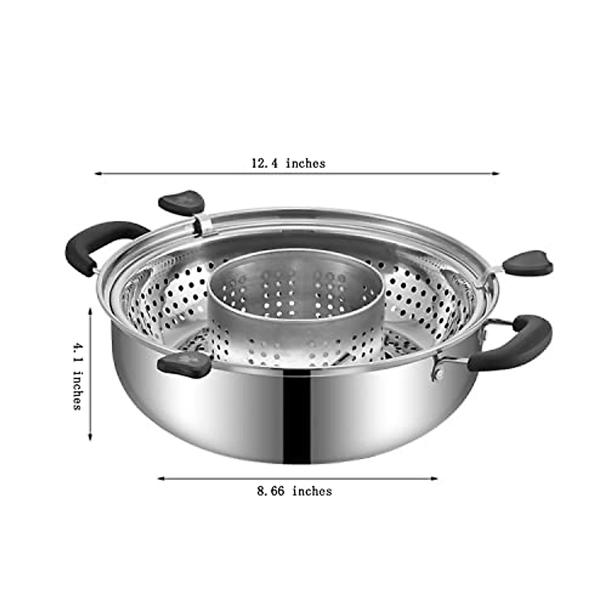 TJHamaipi Stainless Steel Rotary Lift Hot Pot, Shabu Pot, Boil Pot, Suitable for 2-6 People, 7QT Capacity, Iindependent Filter, Thickened Steel, Suitable For Gas Induction Cooker