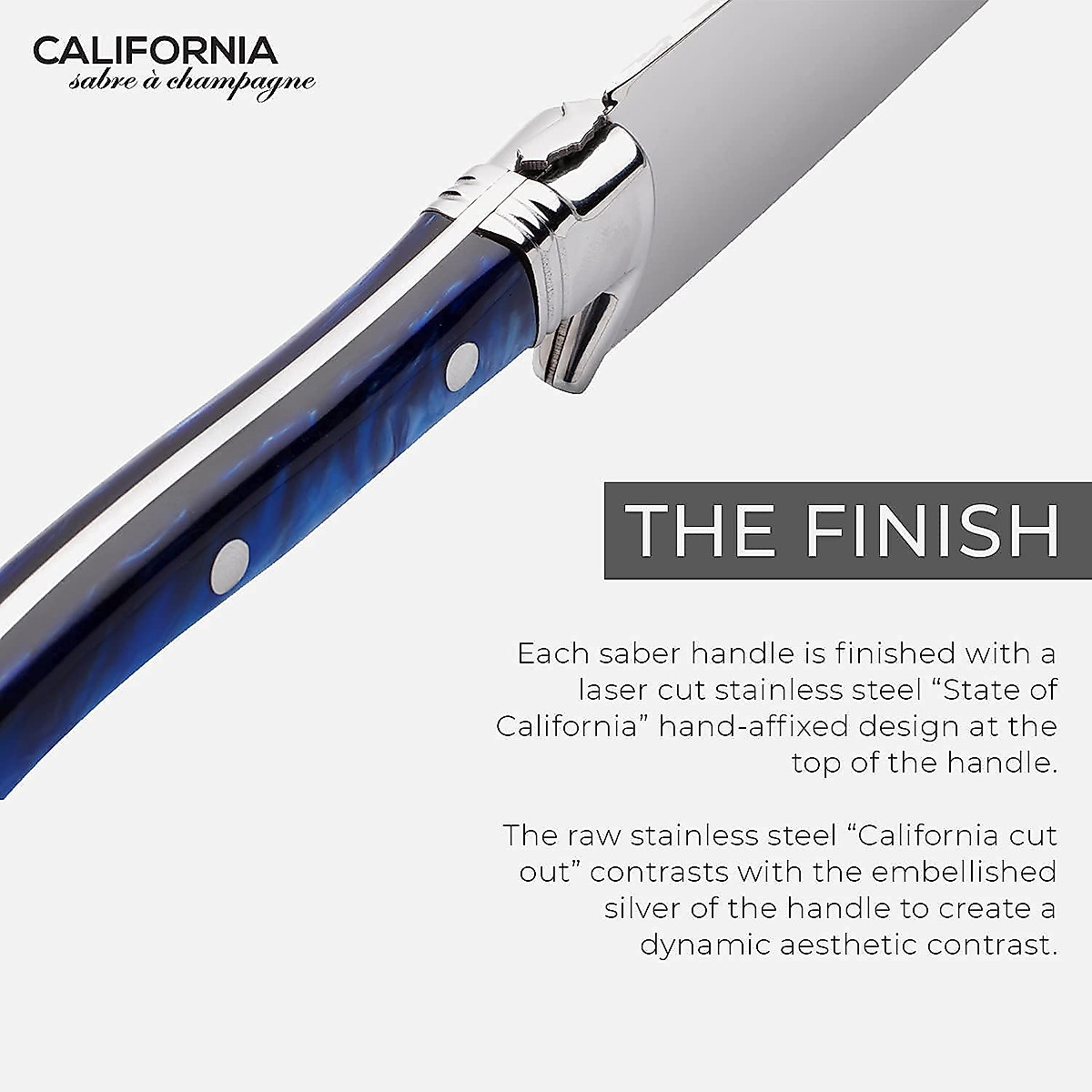 California Champagne Saber Company - Electric Blue - Handmade Sword Made in Laguiole French Style - Packaged in Elegant Pinewood Crate - Luxurious Champagne Knife Bottle Opener