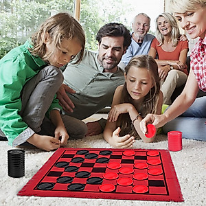 Giant Checkers Board Games, 3 in 1 Tic Tac Toe Board Game with 24 Checker Pieces Reversible Rug - Indoor and Outdoor Games for Family & Party -Gift Ideas for Teen Boys, Kids, Adults