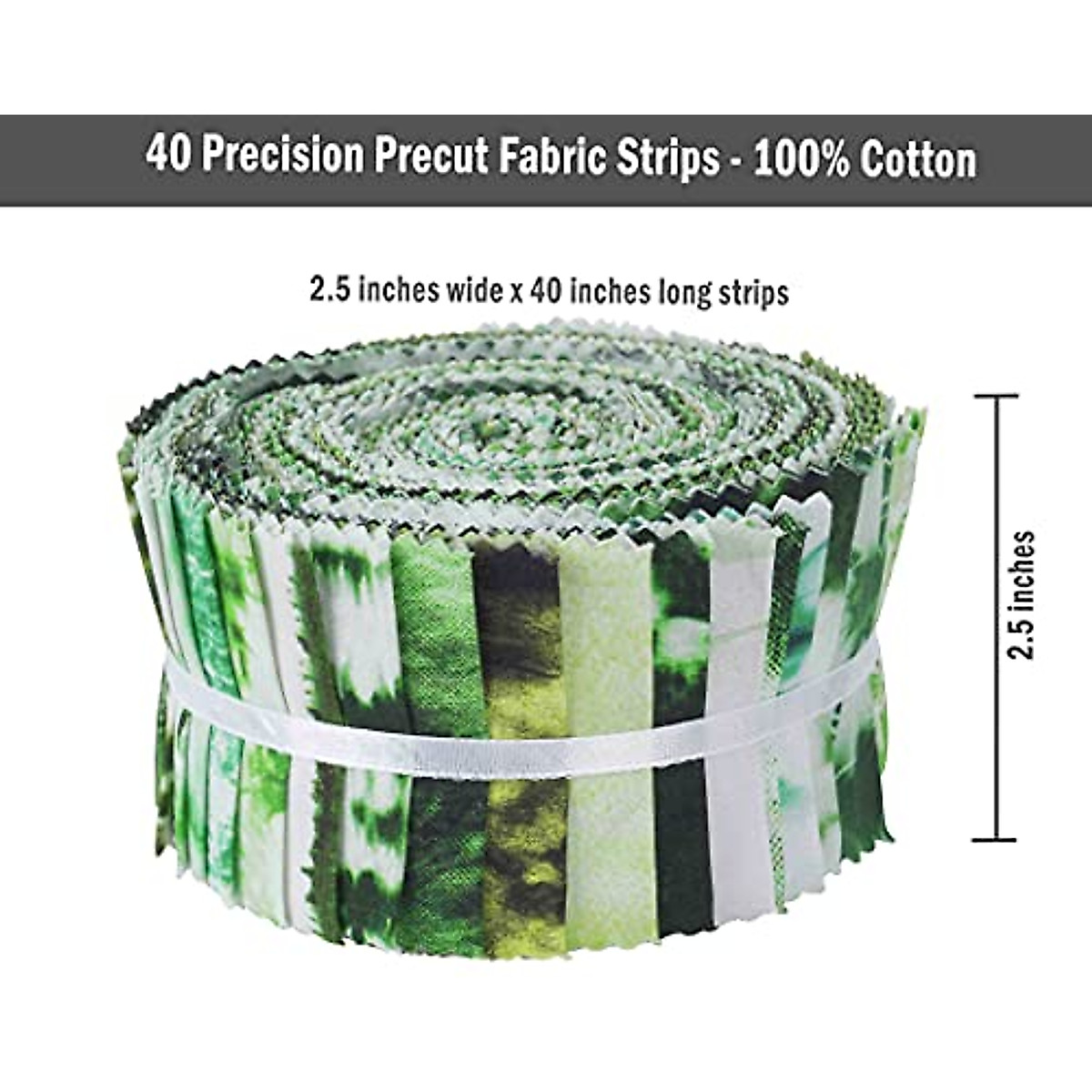 Soimoi 40Pcs Tie Dye Print Cotton Precut Fabrics for Quilting Craft Strips 2.5x42inches Jelly Roll - Green