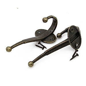 LXZ 4 PCs Antique Brass Wall Mounted Hooks - Wall Hooks - Hat Hangers Robe Hooks, Height 4.8-in (12 cm)