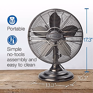 Lasko Oscillating Table Top Fan, Portable, 3 Quiet Speeds, for Bedroom, Kitchen and Office, 17", Bronze, R12210