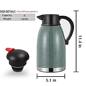 Yummy Sam Thermal Coffee Carafe Stainless Steel 68oz(2 Lifter) Double Walled Vacuum Coffee Thermos Water Beverage Dispenser 12 Hour Heat Retention/24 Hour Cold Retention (Green)