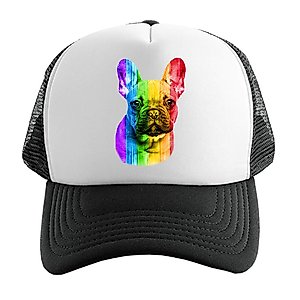 Men's Rainbow French Bulldog Hat PLY KT T167 Black/White Trucker Hat One Size