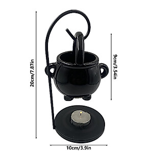 Bavokon Hanging Cauldron Pagan Oil Burner - Halloween Wax Burner,Black Cauldron Wax Burner,Ceramic Wax-Warmer Aroma Diffuser with Handle for Fragrance Wax Melts,Enchanting Witches Home Decor Element