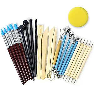 RUBFAC Clay Tools, 24pcs Polymer Clay Tools, Modeling Clay Sculpting Tools Set Pottery Tools with Air Dry Clay Tools Ball Stylus Dotting Tools Rock Painting Kit for Sculpture Pottery