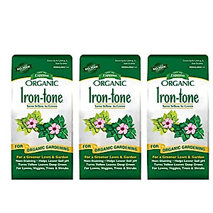 Espoma Organic Iron-Tone 3-0-3 Organic Fertilizer and Plant Food to Help Correct Iron Deficiency (Chlorosis). 5 lb. Bag. Turns Yellow to Green, Non Staining Iron - 3 Pack