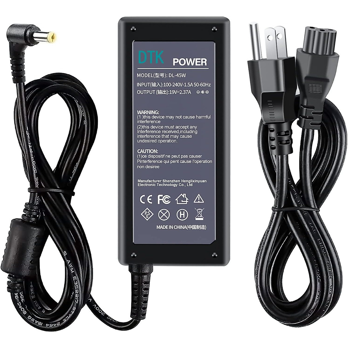 DTK 45W Acer AC Adapter Laptop Charger Computer Monitor Charger Notebook PC Power Cord Supply Source Plug 19V 2.37A, Connector Size: 5.5x1.7mm (NOT fit 3.0x1.1mm)