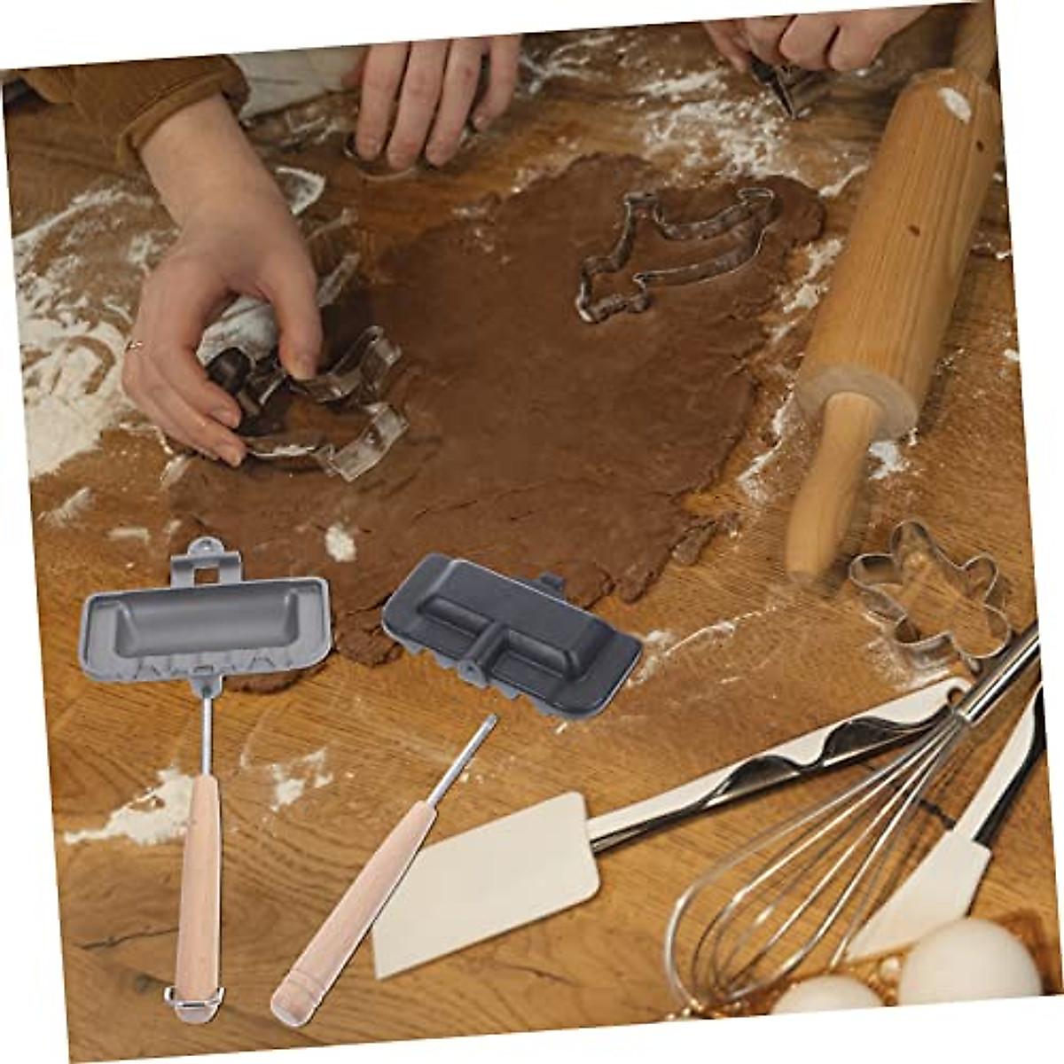 Housoutil Sandwich Pan Loaf Bread Pan Double Sided Baking Pan Nonstick Cookware Kitchen Gadget Snack Pan Home Sandwich Baking Plate Non Stick Aluminum, Wood Breakfast Machine Cheese Mold