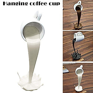 Floating Coffee Cups Coffee Bar Accessories Magic Pouring Spilling Splash Coffee Mugs Funny Sculpture Art Decor for Home, Kitchen, Present for Coffee Lover Brown