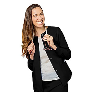 Adar Universal Scrubs for Women - Round Neck Warm-Up Scrub Jacket - 602 - Black - L