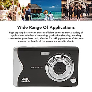 Compact Digital Camera, Built in Fill Light 4K Intuitive Buttons 1080P Digital Camera 16X Zoom with Type C Port for Camping for Teens (Black)