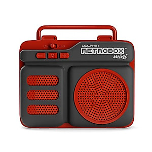 Dolphin Retrobox Mini RTX-10 - Bluetooth Speakers with FM Radio, USB Drive, Micro SD Card MP3 Player, 3.5mm Aux Jack - Rechargeable Music Device, Up to 12 Hours Play Time, 2" Full Range Woofer - Red