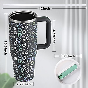 Ochapa 40 oz Tumbler with Handle Leopard Straw Lid Insulated Stainless Steel Vacuum Reusable Cup Holder Friendly Keep Drinks Cold Gifts for Women Lover Car Gym Travel, Cheetah Gray