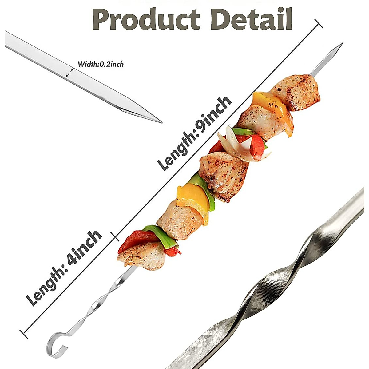 SRXING Metal Kabob Skewers,Flat Skewers for Grilling(12Pcs 15 inch and 4Pcs 13.5 inch) BBQ Barbecue Skewer Stainless Steel Shish Kebob,Reusable Sticks Set for Grilling