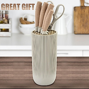 Knife Set, 6-Piece Khaki Professional Kitchen Knife Set for Chef, Super Sharp Knife Set with Universal Knife Block, Anti-Rust Stainless Steel Kitchen Knife Block Set, Ergonomical Design (Khaki)