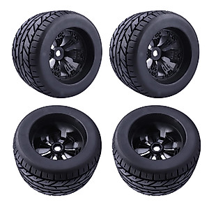 HobbyPark Pre-Glued 6.5" Tall 17mm Hex RC Street Tires and Wheels for Traxxas E-Revo 2.0 Sledge T-Maxx 3.3 Arrma Kraton 6s Notorious Redcat Kaiju Shredder 1/8 Monster Truck (Set of 4)