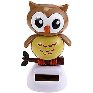 Solar Owl Bobble Shaking Head Dancing Toy Cat Figurine Statue Car Dash Board Ornaments for Car Vehicle Decoration - Light Coffee