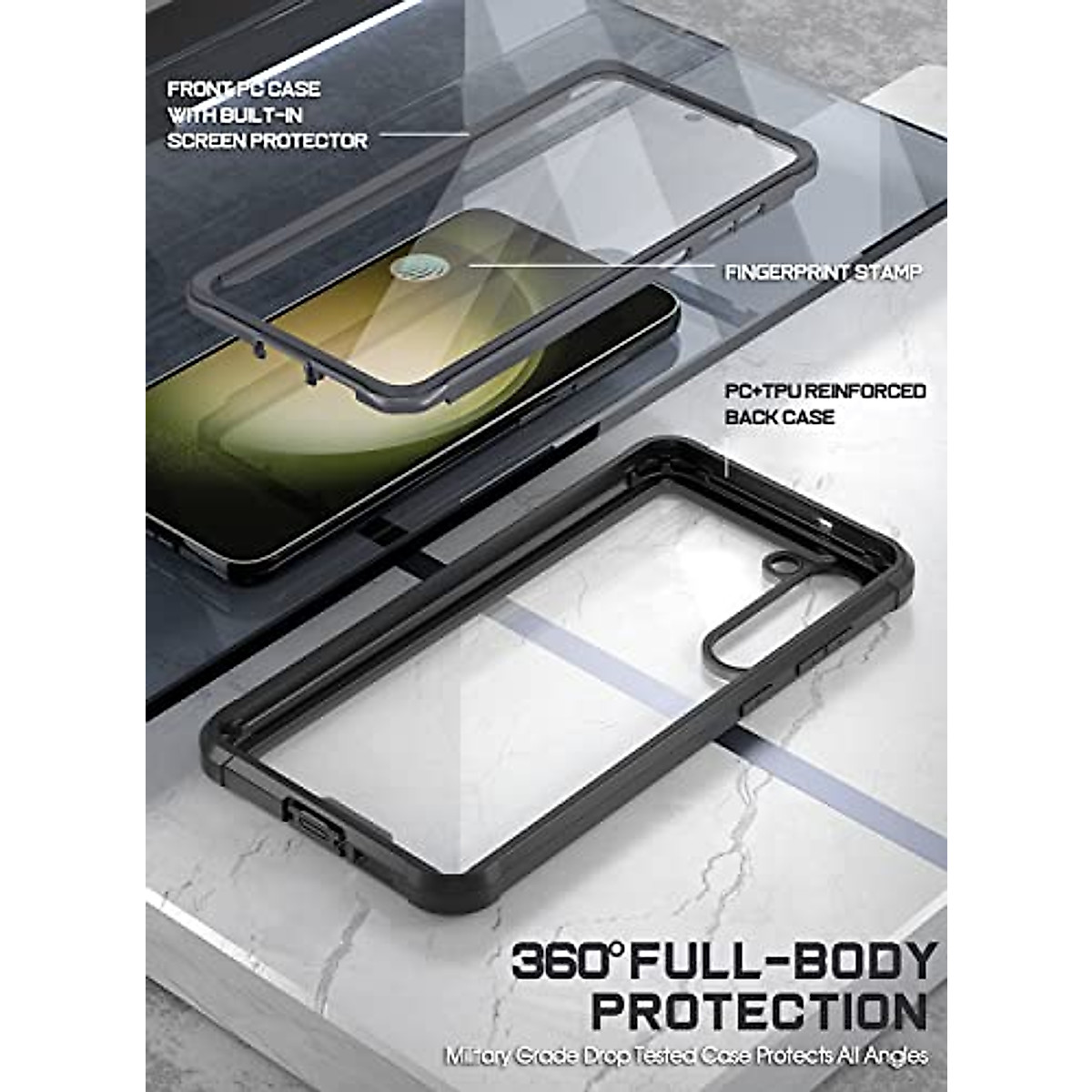 Poetic Guardian Samsung Galaxy S23+ Plus 5G Case, 6.7" (2023) - Mil-Grade, Screen Protector Compatible, Rugged Shockproof, Black/Clear