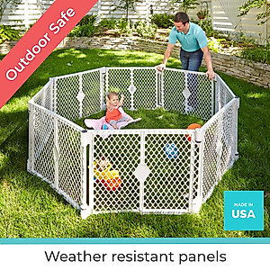 Toddleroo by North States Superyard Classic 6 Panel Baby Play Yard, Made in USA: Safe play area anywhere. Carrying strap for easy travel. Freestanding. 18.5 sq. ft. enclosure (26" Tall, Gray)