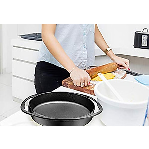 Bruntmor Double Handled non-Stick Enameled Black Cast Iron Round Tarte Tatin Dish Pan Mini Roasting Dish, Baking Pie Pan, Pastries & Quiches, Hand washing, Easy to clean