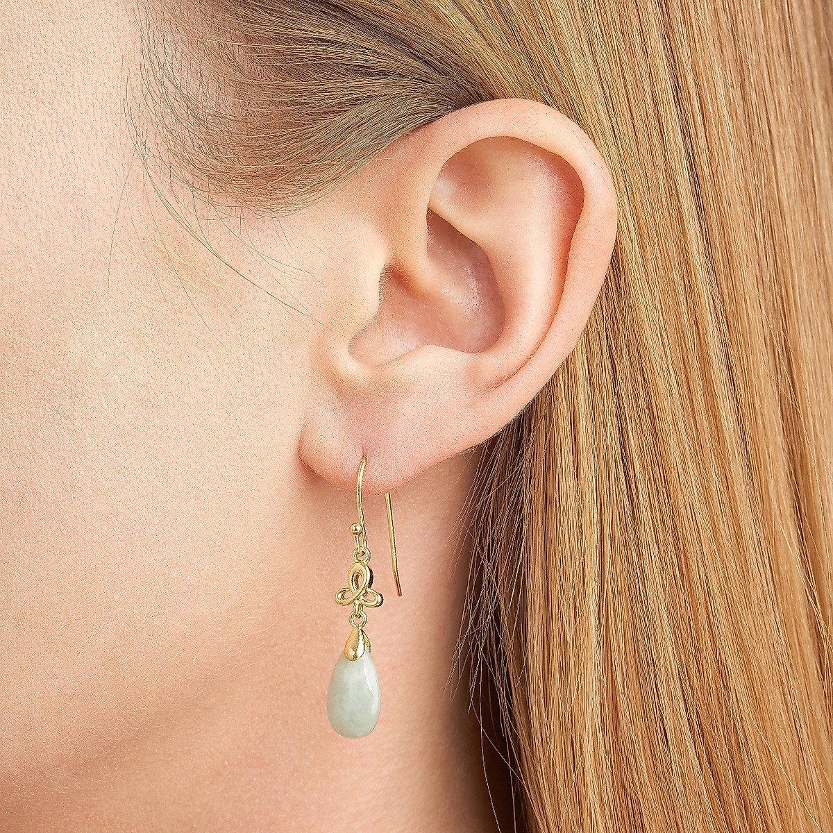 MORGAN & PAIGE Genuine Jade Teardrop Earrings For Women - 18k Yellow Gold Plated Sterling Silver Celtic Knot Dangle Earrings - 14x8mm